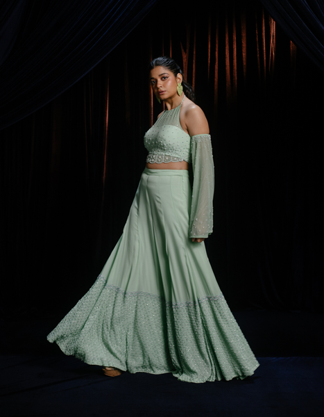 Flora Mint Green Wide Leg Embroidered Co-Od – thenaviyaedituk