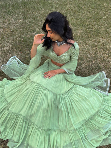 Flora Mint Green Wide Leg Embroidered Co-Od